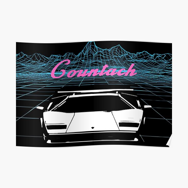"1980's Countach Retrowave Mountain Grid " Poster for Sale by ...