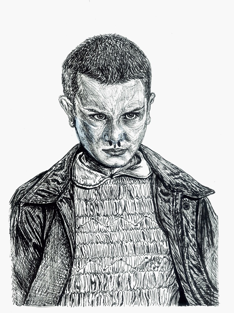 Sticker « Eleven - Stranger Things Dessin à l'encre noire et blanche ...