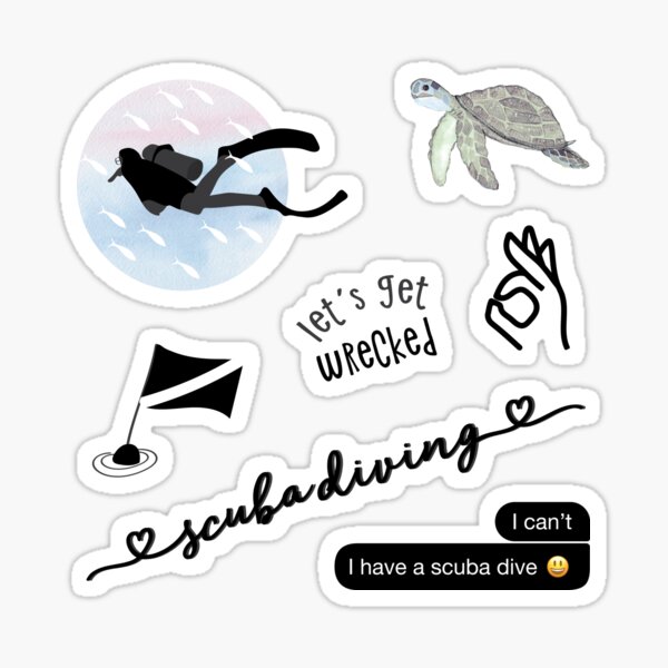 "Black Watercolor Scuba Diving, Scuba Diver Sticker Pack" Sticker by ...