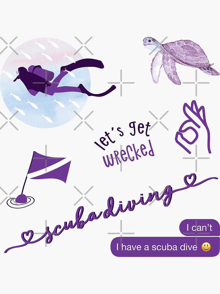 "Purple Watercolor Scuba Diving, Scuba Diver Sticker Pack" Sticker by ...