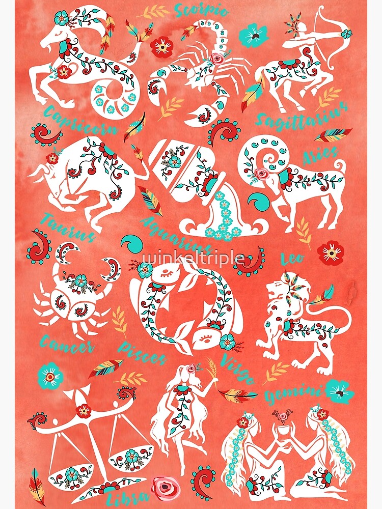 "Boho Zodiac Signs Astrology Watercolor Art" Poster by winkeltriple ...