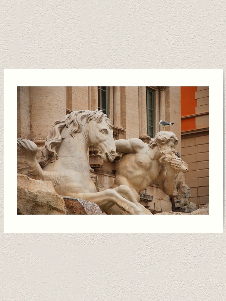 "Triton Blowing Conch Shell and Horse Statue, Trevi Fountain" Art Print ...