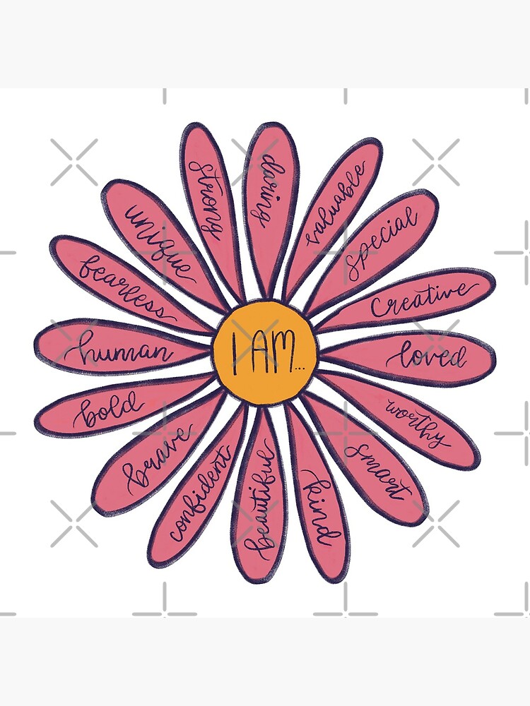 "Pink Flower I Am Positive Affirmations Sticker Daisy " Poster by ...