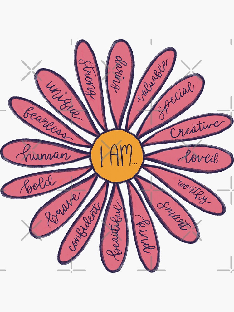"Pink Flower I Am Positive Affirmations Sticker Daisy " Sticker for ...