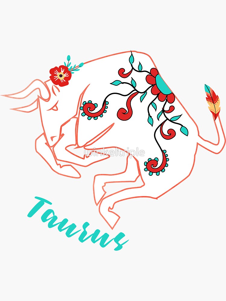 "Boho Zodiac Sign- Taurus Astrology Watercolor Illustration" Sticker ...