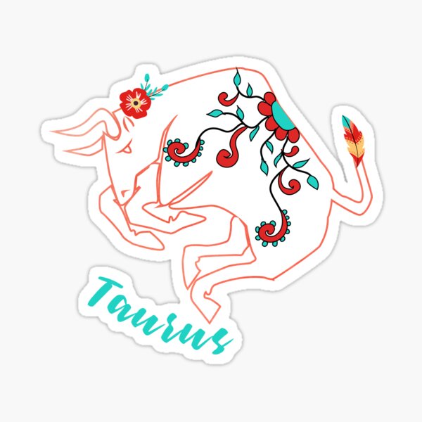 "Boho Zodiac Sign- Taurus Astrology Watercolor Illustration" Sticker ...