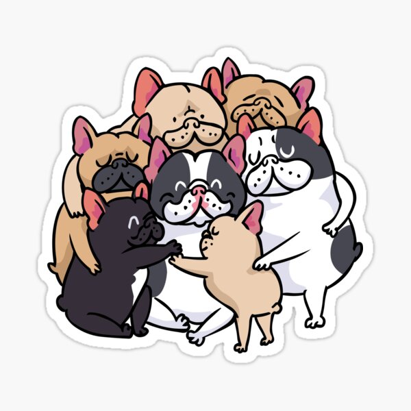 " French Bulldogs group hug" Sticker by Huebucket | Redbubble