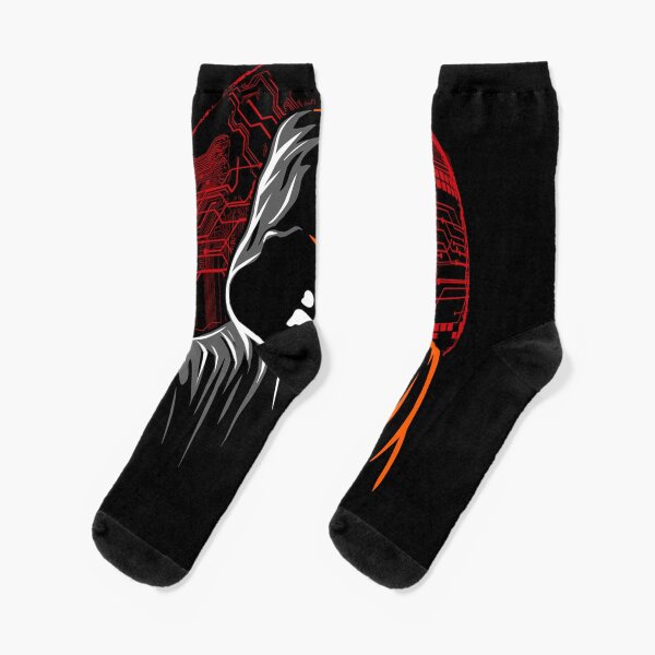 "Hacker with the hoodie and digital symbols on black background" Socks ...