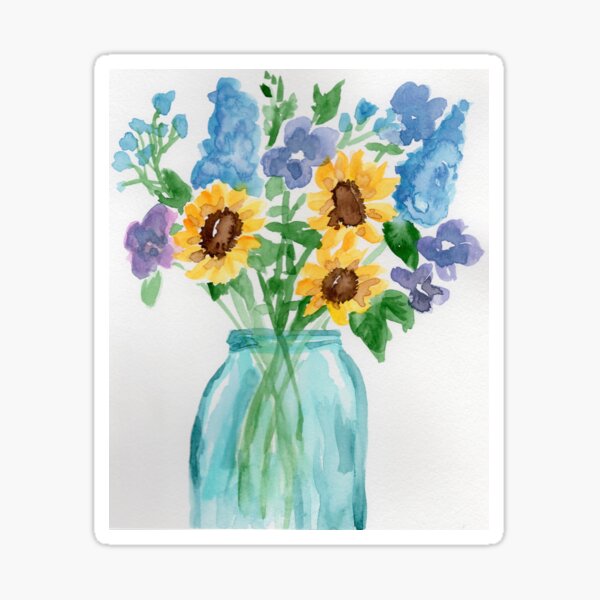 "Watercolor flowers in a vase" Sticker by maryskinn | Redbubble