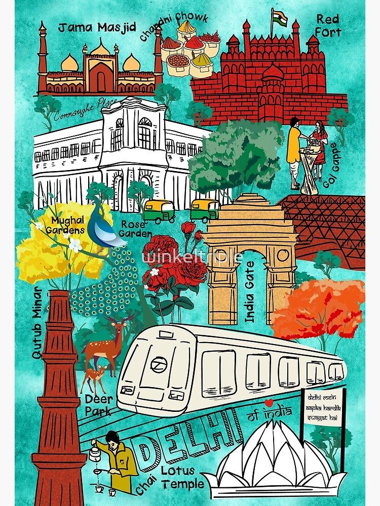 "Hustling Bustling Colors of Delhi- Doodle Sketch Map" Poster for Sale ...