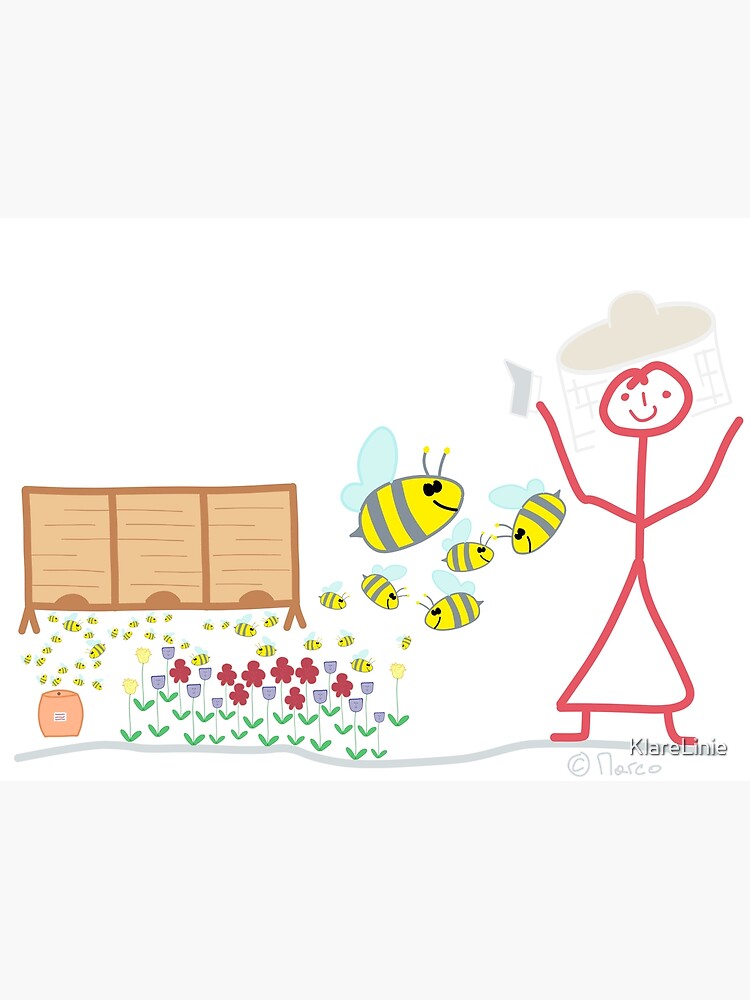 "Beekeeper stick figure, woman bees fly buzz pollen" Poster by ...