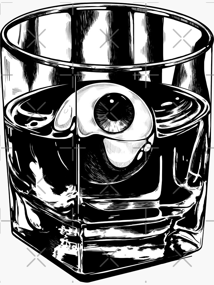 "Whiskey Eyeball in Glass" Sticker for Sale by OneEyeShop | Redbubble