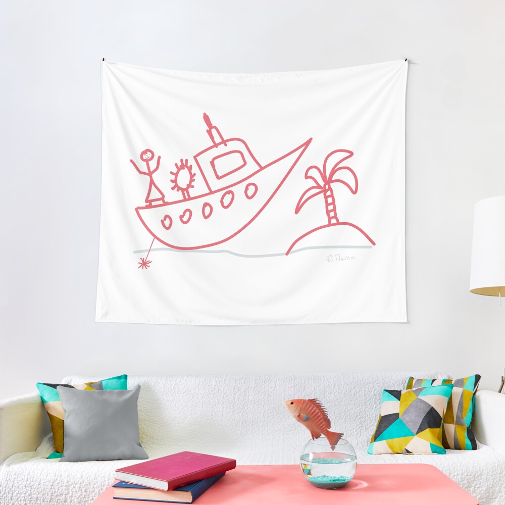 "Ship Captain Sea Stick Figure Occupation Woman Fun Vacation" Tapestry ...