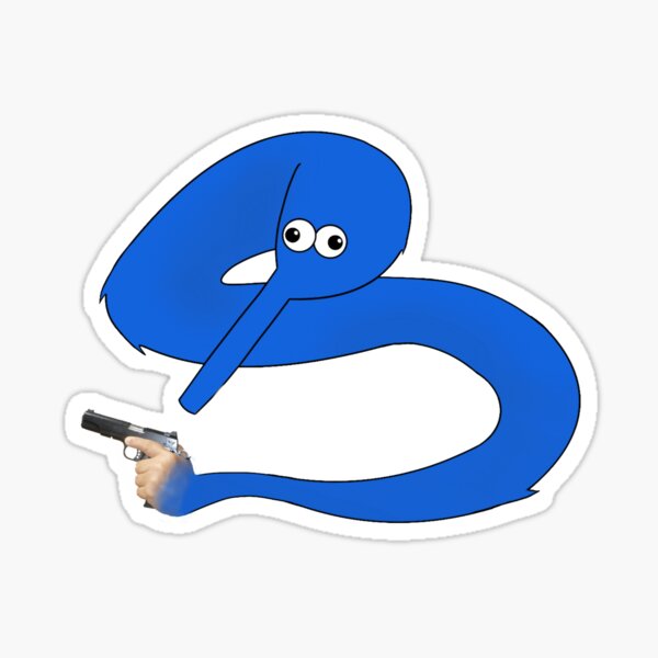 "Blue Worm on a string with a gun" Sticker for Sale by WhatWasSeen ...