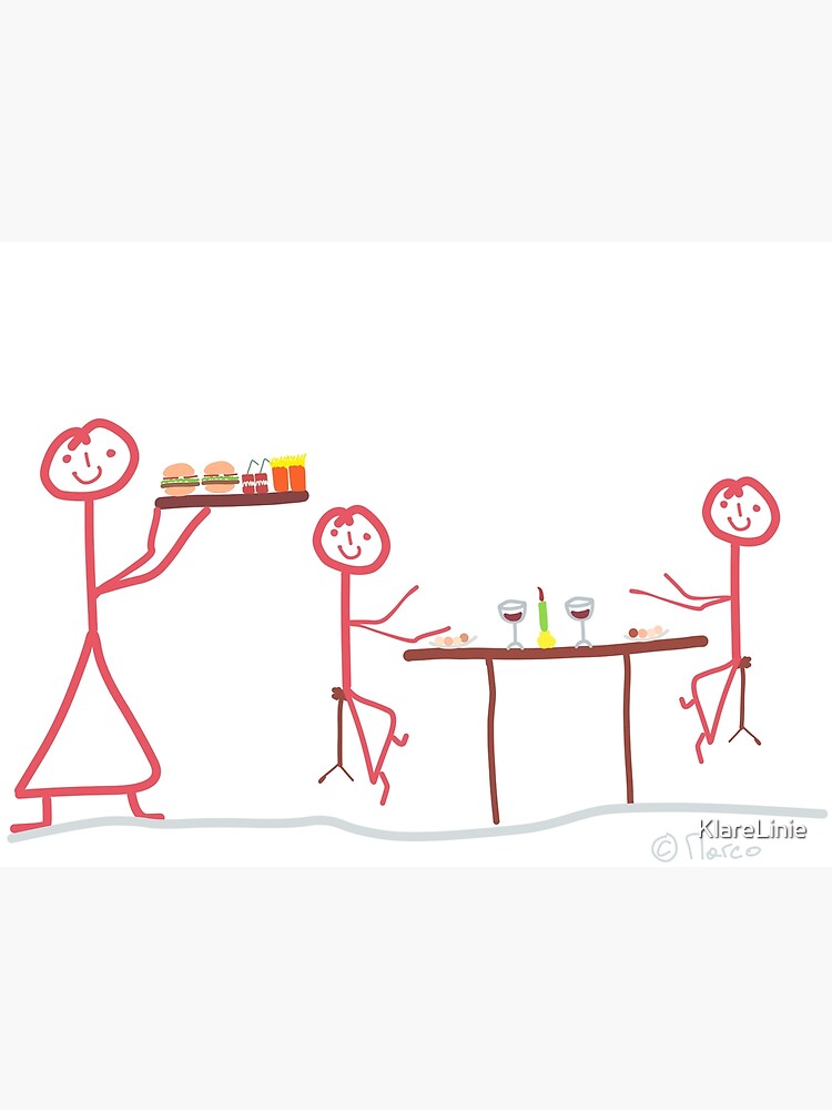 "Waiter stick figure restaurant profession work dinner woman girl" Art ...