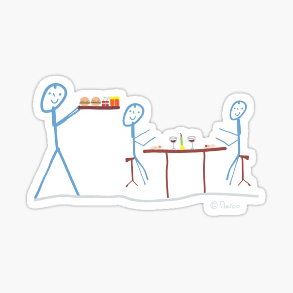 "Waiter Stick Figure Restaurant Occupation Work Dinner Man" Sticker for ...