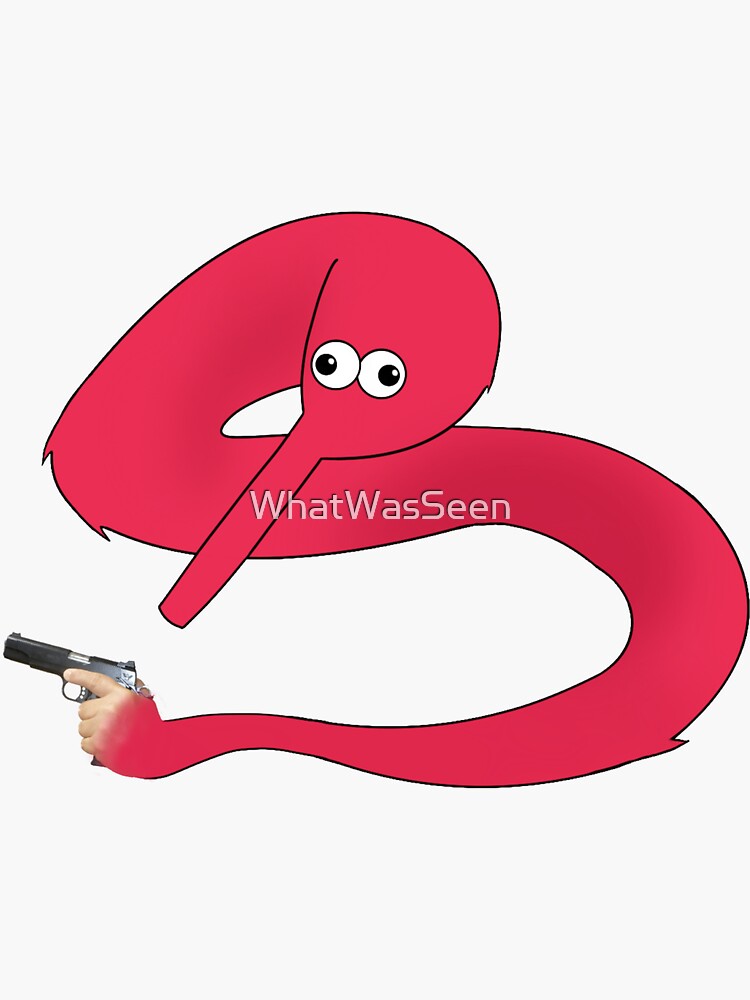 "Red Worm on a string with gun" Sticker by WhatWasSeen | Redbubble