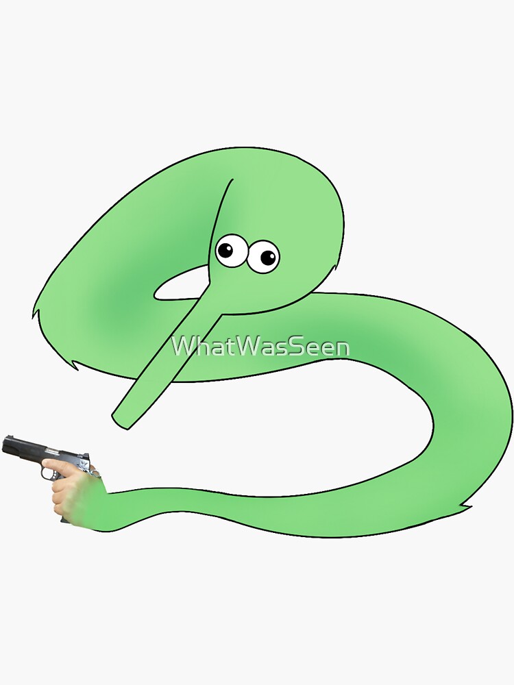 "Green Worm on a string with gun" Sticker for Sale by WhatWasSeen ...