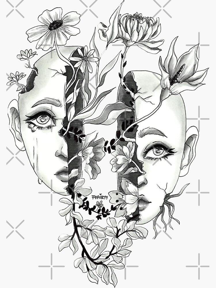 "Split Head Dark Version" Sticker for Sale by ffairyyart | Redbubble