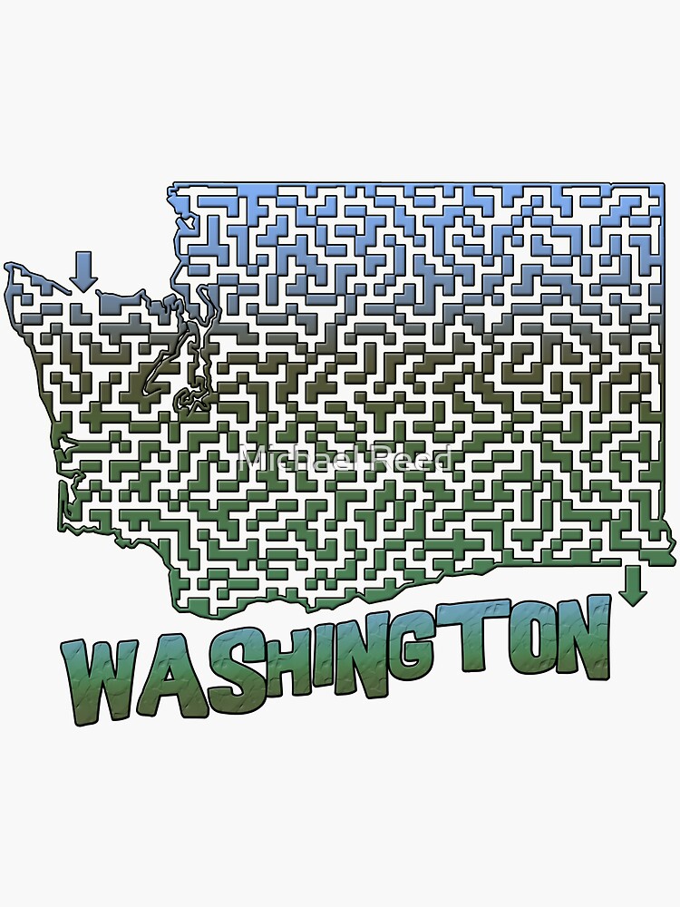 "Washington State Outline Maze & Labyrinth" Sticker by gorff | Redbubble