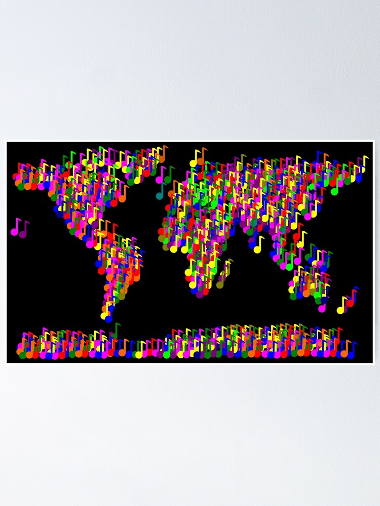 "World Map Music Notes" Poster for Sale by piedaydesigns | Redbubble