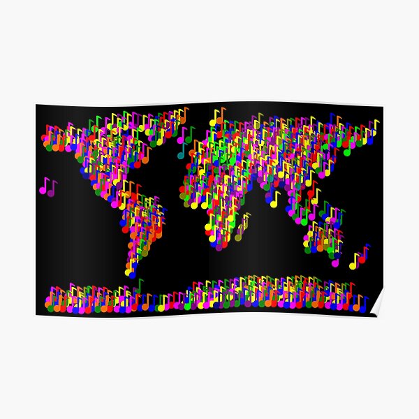 "World Map Music Notes" Poster for Sale by piedaydesigns | Redbubble