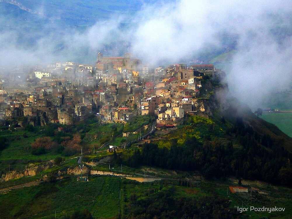 "Calascibetta in Fog, Sicily, Italy" by Igor Pozdnyakov | Redbubble