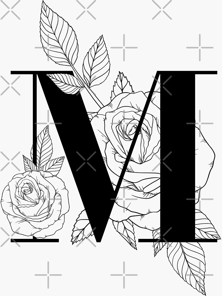 "Monogram Letter M with Rose Line Art" Sticker for Sale by ...