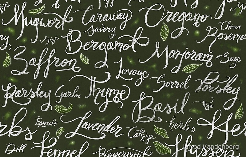 "Herbs in Hand-Done Calligraphy" by Jarrod Vandenberg | Redbubble