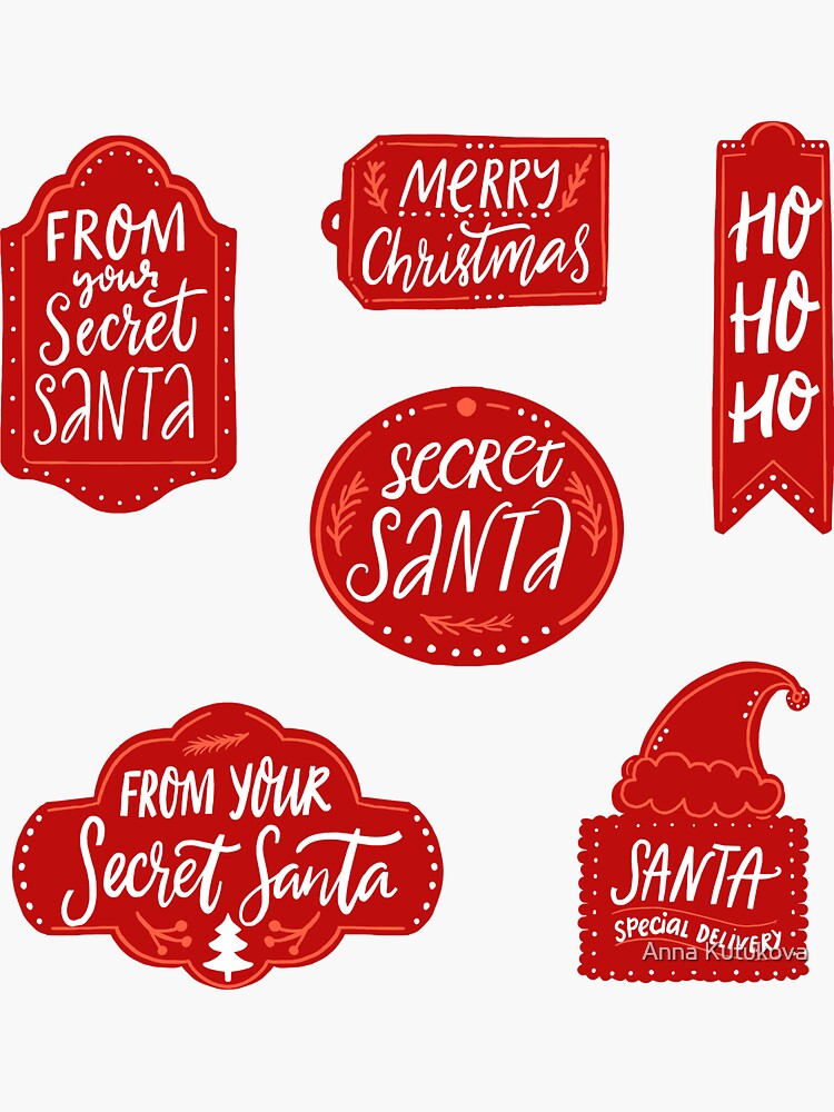 "Secret Santa gift tags" Sticker for Sale by annakutukova | Redbubble