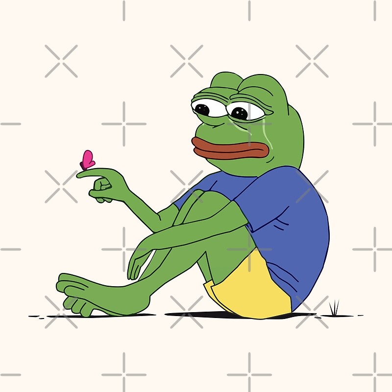 "Pepe The Frog Meme Sad Crying PepeTheFrog with Butterfly landing on ...