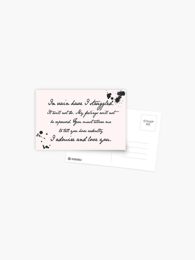 "Mr Darcy Proposal Quote - Pride and Prejudice by Jane Austen" Postcard ...