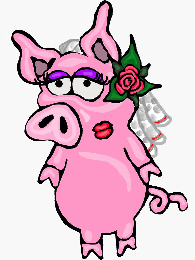 "Cartoon Pig Bride Funny Wedding Sticker" Sticker by Jaggerstickers ...