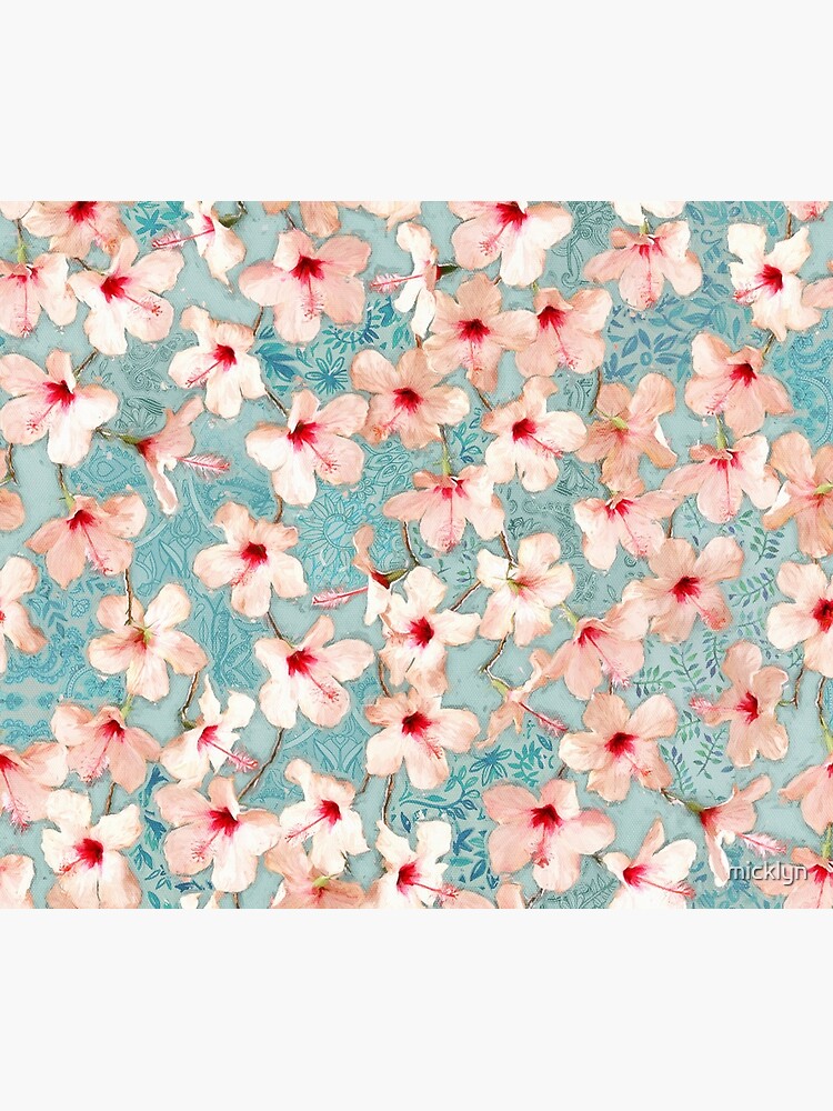 "Shabby Chic Hibiscus Patchwork Pattern in Peach & Mint" Tapestry for ...