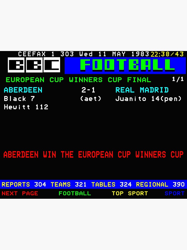 Poster « Aberdeen Cup Winners Cup Final 1983 CEEFAX », par 301SCORES ...
