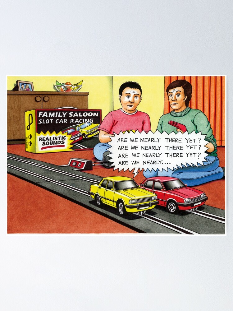 "Slot Car Racing themed cartoon joke" Poster for Sale by Retroblast ...