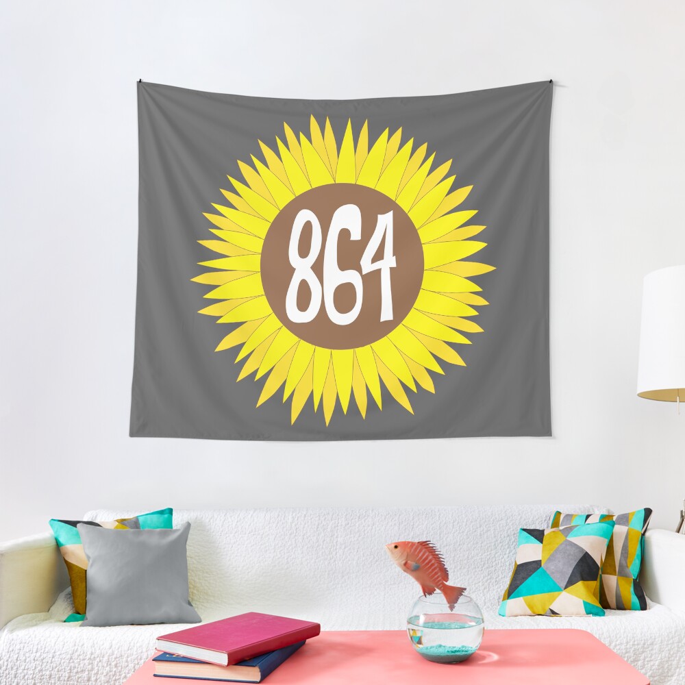 "Hand Drawn South Carolina Sunflower 864 Area Code" Tapestry by ...