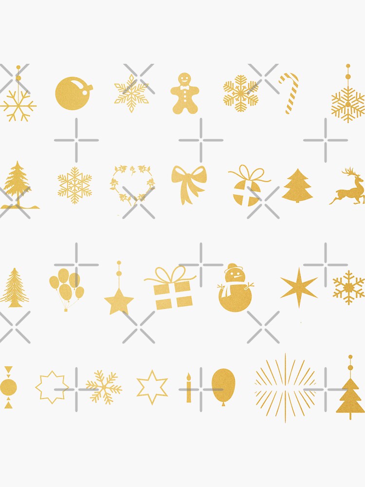 "Gold Christmas Icons" Sticker for Sale by Amanda-Lakey | Redbubble