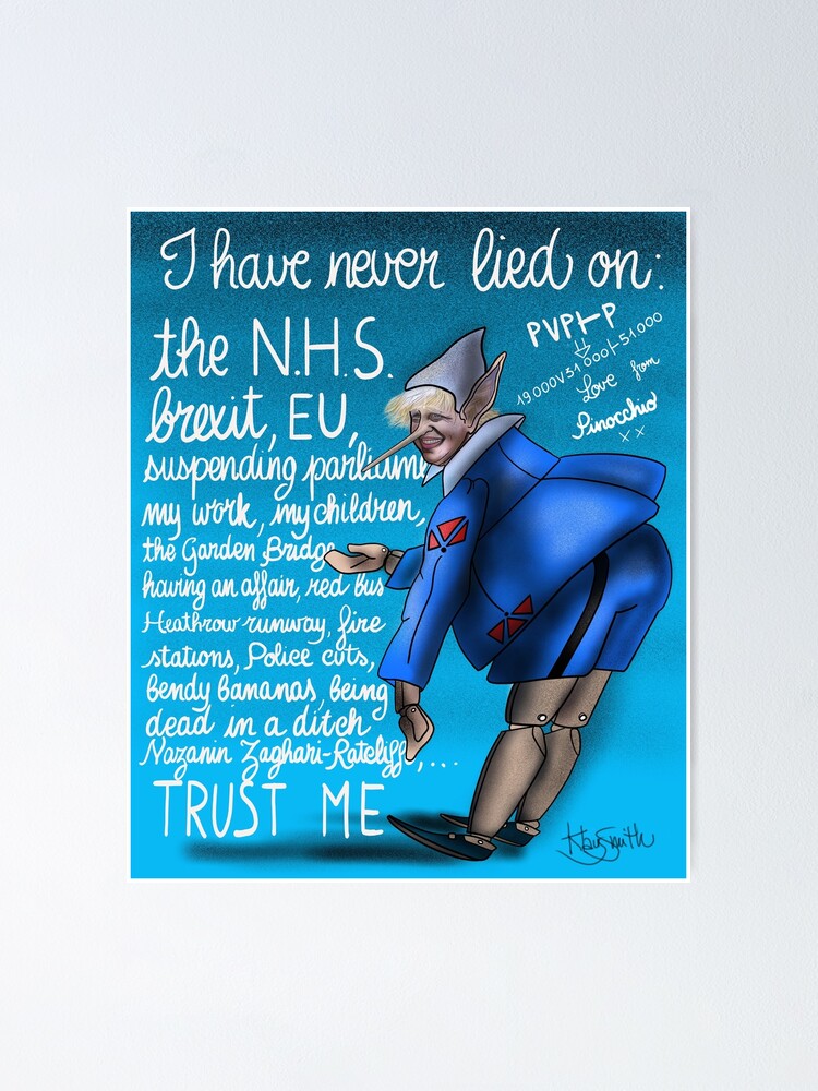 "Pinocchio Boris Johnson" Poster by Blacklinesw9 | Redbubble
