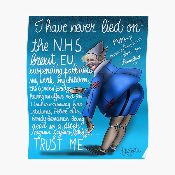 "Pinocchio Boris Johnson" Poster by Blacklinesw9 | Redbubble