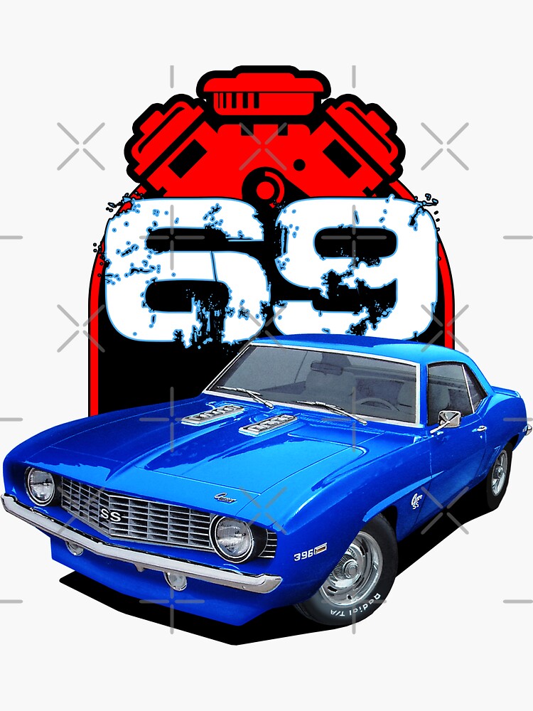 "Blue Camaro and Motor" Sticker for Sale by Yourauto | Redbubble