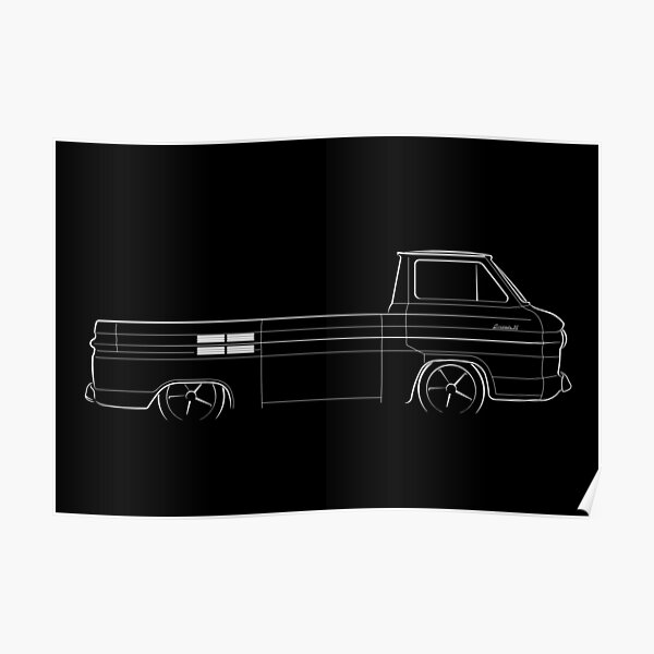 "1964 Chevy Corvair 95 Rampside Pickup - profile stencil, white" Poster ...