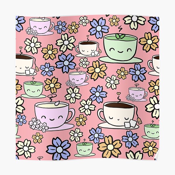 "Kawaii tea time- baby pink " Poster by SturgesC | Redbubble