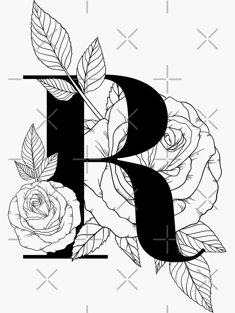 "Monogram Letter R with Rose Line Art" Sticker by GraphicsbyNel | Redbubble