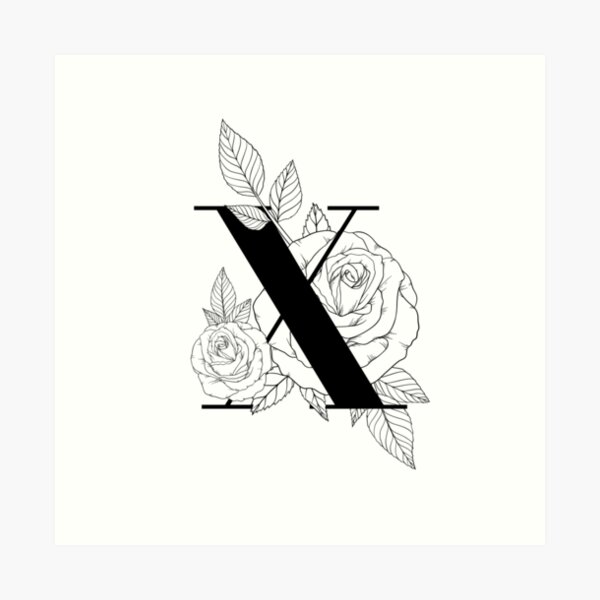 "Monogram Letter X with Rose Line Art" Art Print for Sale by ...