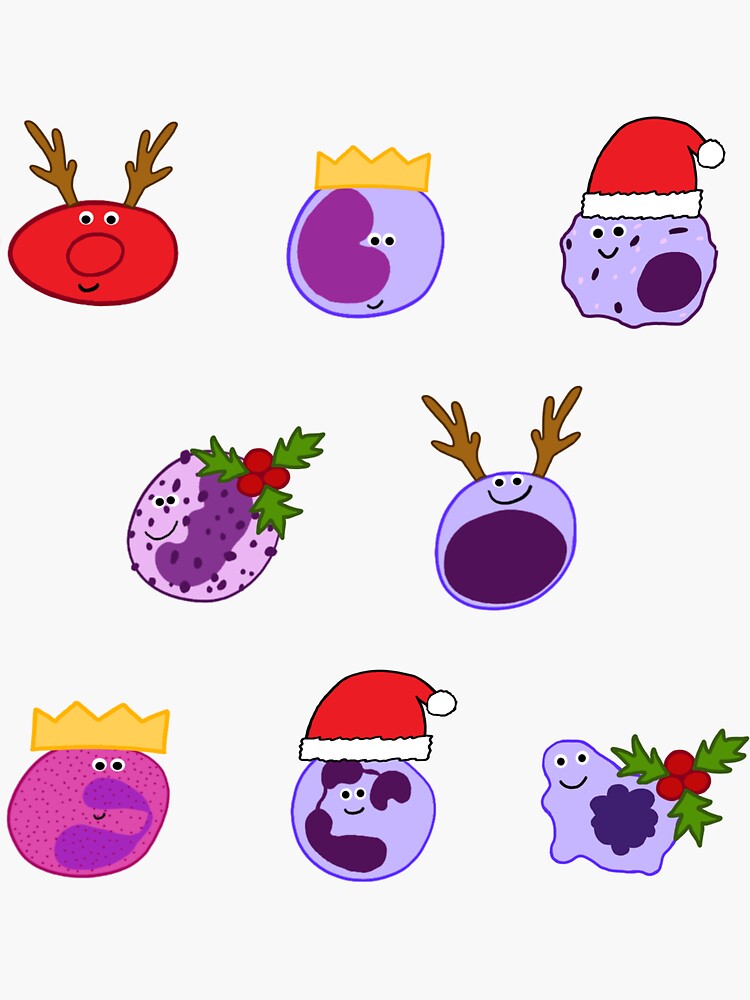 "Christmas Smiley Blood Cells" Sticker for Sale by starrypanda | Redbubble