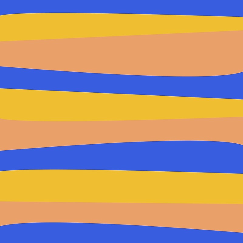 "Groovy Stripes Pattern in Cobalt Blue, Mustard Yellow, and Peach" by ...