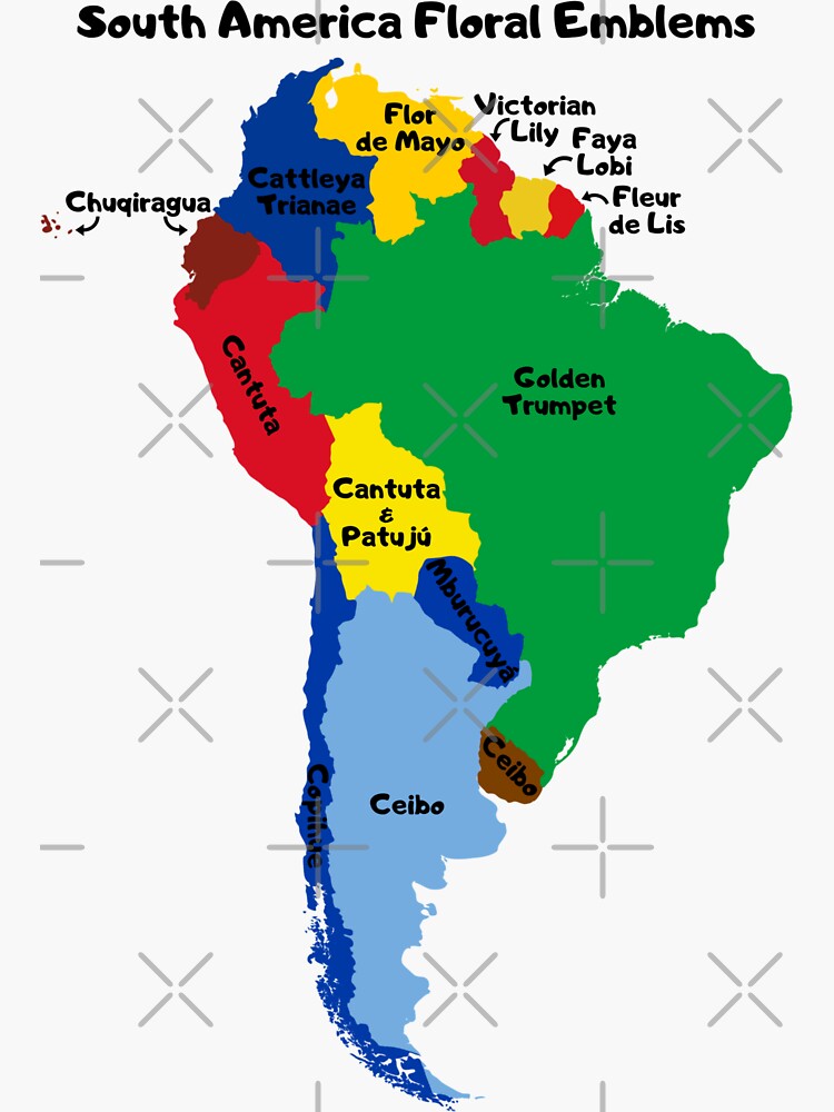 "South America Floral Emblems Map" Sticker by InVisibleColors | Redbubble