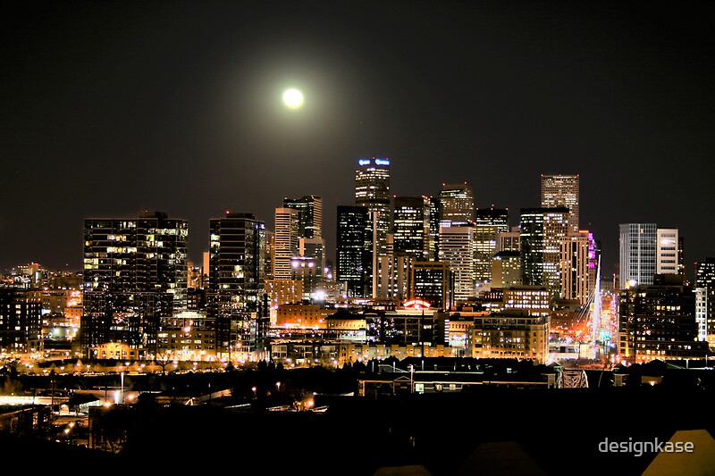"Full Moon over Downtown Denver Skyline at Night HDR" by designkase ...