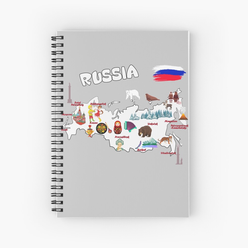 "Russia Map Landmarks tourist attractions cities and flag " Spiral ...